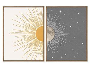 sun moon boho wall decor, 2 set 12×16 inch celestial posters, mid century modern prints for wall art, wall decor for bedroom