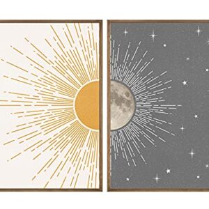 Sun Moon Boho Wall Decor, 2 Set 12x16 inch Celestial Posters, Mid Century Modern Prints for Wall Art, Wall Decor for Bedroom