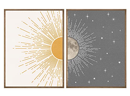 Sun Moon Boho Wall Decor, 2 Set 12x16 inch Celestial Posters, Mid Century Modern Prints for Wall Art, Wall Decor for Bedroom