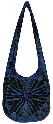 TIE DYE Crossbody Bohemian Shoulder Bag Hobo Purse Big 39" (DarkBlueBlack)