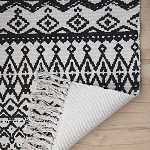 Nicunom 2 Piece Boho Bathroom Rug, 2'x4.2'+2'x3' Geometric Bath Mat, Woven Cotton Rug with Tassels Farmhouse Runner Rugs Machine Washable Boho Carpet for Living Room Kitchen Floor Laundry Room