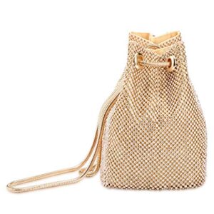 Women Rhinestones Crystal Clutch Evening Bags Bucket Bag Party Prom Wedding Shoulder Cross-body Purses (Gold,Mini)