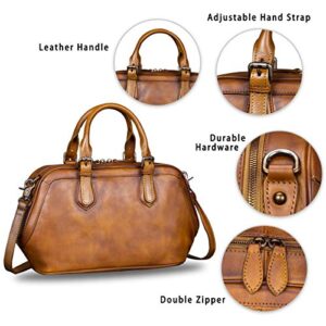 Genuine Leather Bags for Women Top Handle Handmade Handbag Vintage Style Crossbody Purses (Brown)