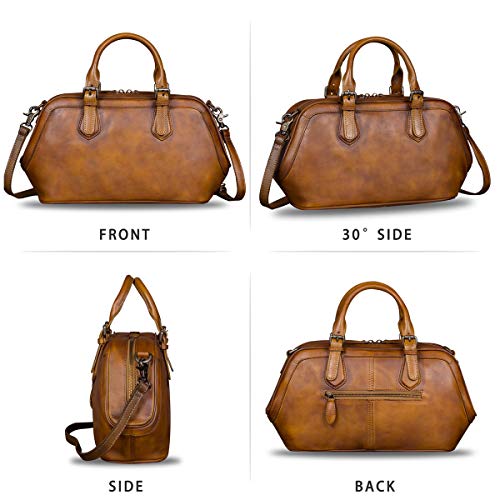 Genuine Leather Bags for Women Top Handle Handmade Handbag Vintage Style Crossbody Purses (Brown)