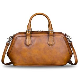 Genuine Leather Bags for Women Top Handle Handmade Handbag Vintage Style Crossbody Purses (Brown)