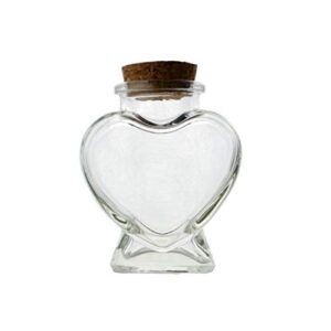 clear glass bottle with cork stopper, 50ml heart shapes bud vases jars, 3.15 x 2.5 x 1.6inch mini message wish bottle 1 piece (love bottle)