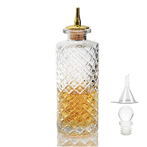 Suprobarware Bitters Bottle - Diamond Bitter Bottle for Cocktail, 5.8oz / 170ml, Glass Dashes Bottle with Zinc Alloy Dasher Top - NKJP0001