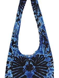 TIE DYE Bohemian Hipster Hobo Boho Hippie Crossbody Bag Purse Black Tone 39" (BlueBlackHeart)