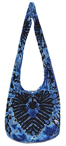 TIE DYE Bohemian Hipster Hobo Boho Hippie Crossbody Bag Purse Black Tone 39" (BlueBlackHeart)