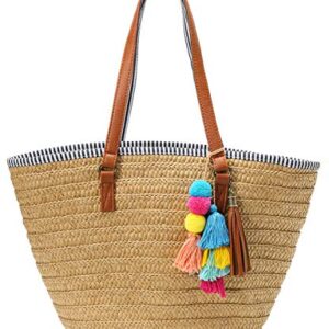 Straw Beach Bags Tote Tassels Bag Hobo Summer Handwoven Shoulder Bags Purse With Pom Poms