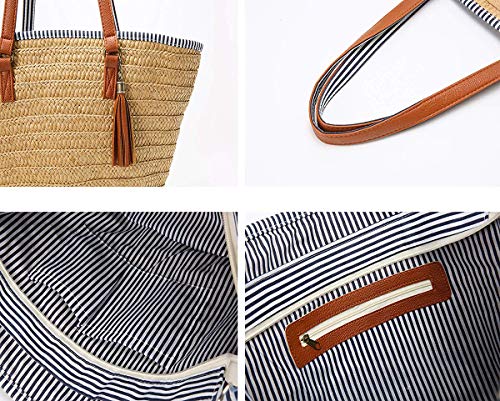 Straw Beach Bags Tote Tassels Bag Hobo Summer Handwoven Shoulder Bags Purse With Pom Poms