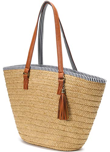 Straw Beach Bags Tote Tassels Bag Hobo Summer Handwoven Shoulder Bags Purse With Pom Poms