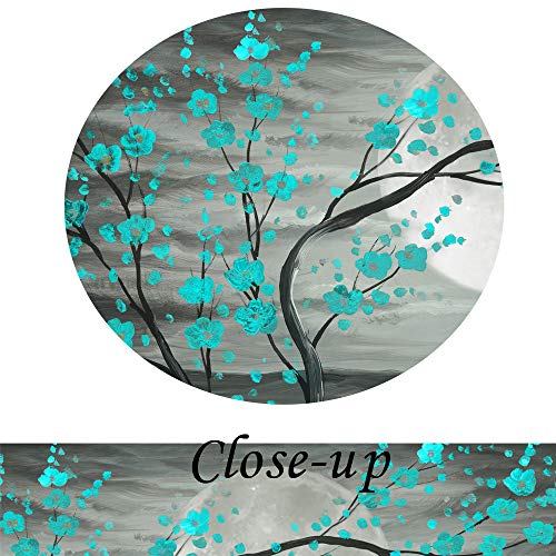 Kreative Arts Large Canvas Prints Wall Art Grey and Teal Plum Blossom Tree and Full Moon Landscape Contemporary Painting for Home Living Room Decorations 20x40inch