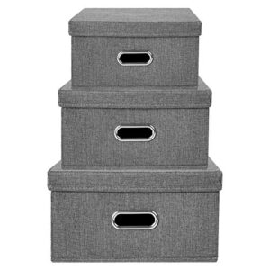 ANMINY Storage Box with Handles Removable Lids PP Plastic Board Foldable Lidded Cotton Linen Home Storage Cubes Bins Baskets Closet Clothes Toys Organizer Containers - Gray, Small Size