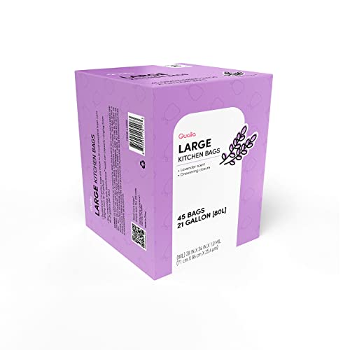 QUALIA LAVENDER SCENTED 21 Gal / 80 Liter | Drawstring Closure Trash Bag | Heavy Duty (LAVENDER, 45 BAGS), WHITE, (L10002)