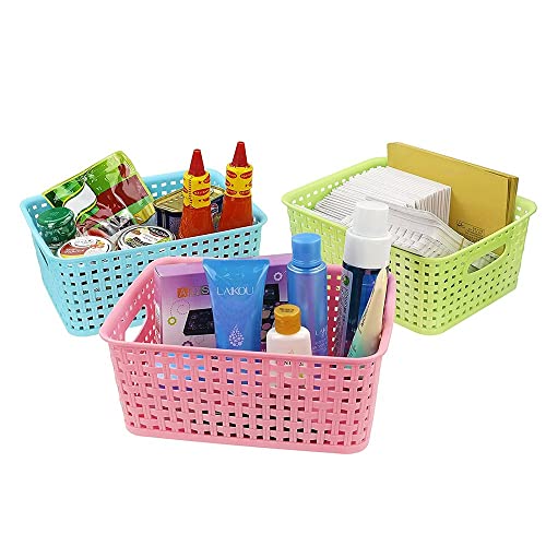 EudokkyNA Small Colored Storage Basket, Plastic Weave Basket Set of 6