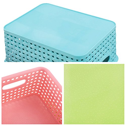 EudokkyNA Small Colored Storage Basket, Plastic Weave Basket Set of 6