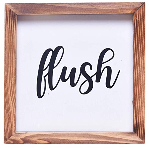 Athena's Elements Farmhouse Bathroom Wall Decor Wash, Brush, Floss, Flush Sign Modern Rustic Style Home Decoration Solid Wood Frame 32 x 7 inches or 15 x 15 inches (Set of 4)