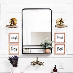 Athena's Elements Farmhouse Bathroom Wall Decor Wash, Brush, Floss, Flush Sign Modern Rustic Style Home Decoration Solid Wood Frame 32 x 7 inches or 15 x 15 inches (Set of 4)