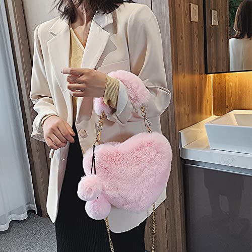 Rejolly Furry Purse for Girls Heart Shaped Fluffy Faux Fur Y2K Aesthetic Handbag for Women Soft Small Valentine's Day Shoulder Bag Light Pink