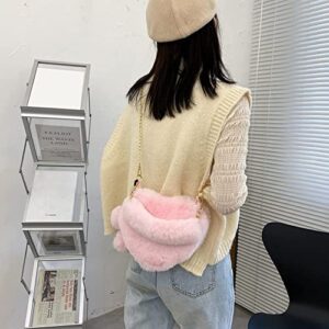 Rejolly Furry Purse for Girls Heart Shaped Fluffy Faux Fur Y2K Aesthetic Handbag for Women Soft Small Valentine's Day Shoulder Bag Light Pink