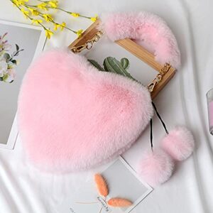 Rejolly Furry Purse for Girls Heart Shaped Fluffy Faux Fur Y2K Aesthetic Handbag for Women Soft Small Valentine's Day Shoulder Bag Light Pink