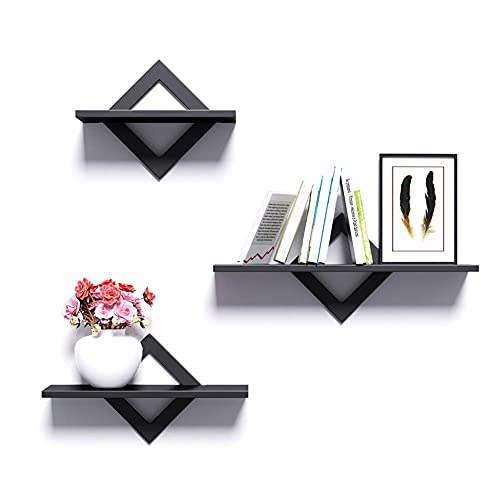 piorlado Black Floating Shelves for Wall, Wall Shelves Set of 3, Wall Mounted Shelves for Bedroom, Hallway, Office, Living Room