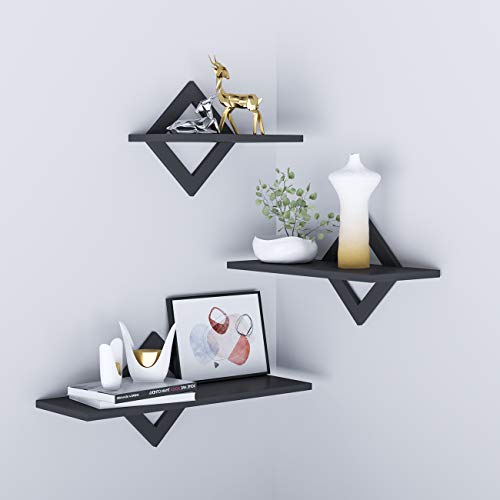 piorlado Black Floating Shelves for Wall, Wall Shelves Set of 3, Wall Mounted Shelves for Bedroom, Hallway, Office, Living Room