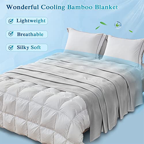 Kpblis Cooling Bamboo Blankets for Hot Sleepers, Lightweight Summer Big Cool Blankets Queen Size, Thin Bamboo Extra Cool Throw Blankets for Hot Flashes (79x91 inches, Light Grey)