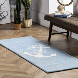 nuloom set sail hand tufted wool runner rug, 2′ x 6′, baby blue