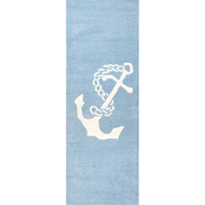 nuLOOM Set Sail Hand Tufted Wool Runner Rug, 2' x 6', Baby Blue