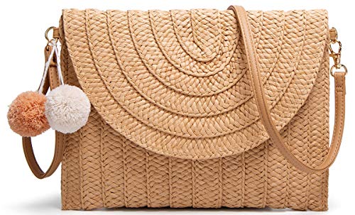 Straw Clutch For Women, Womens Summer Straw Clutch Bohemian Beach Hand Wrist Clutch(AKhaki)