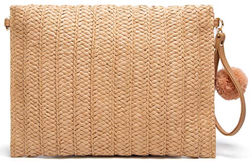 Straw Clutch For Women, Womens Summer Straw Clutch Bohemian Beach Hand Wrist Clutch(AKhaki)