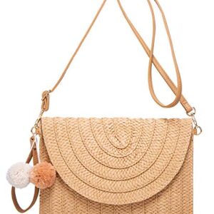 Straw Clutch For Women, Womens Summer Straw Clutch Bohemian Beach Hand Wrist Clutch(AKhaki)