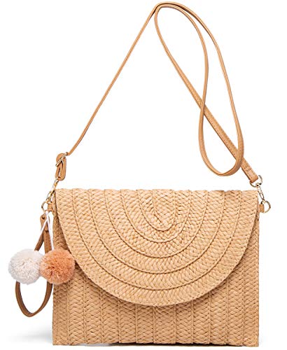 Straw Clutch For Women, Womens Summer Straw Clutch Bohemian Beach Hand Wrist Clutch(AKhaki)