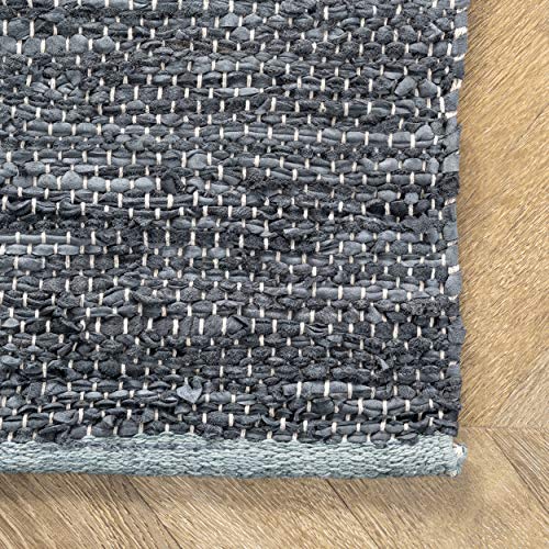 nuLOOM Farren Hand Woven Diamond Leather Runner Rug, 2' x 6', Grey