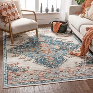 well woven indira manor vintage bohemian medallion oriental blue 8×10 (7’10” x 9’10”) area rug