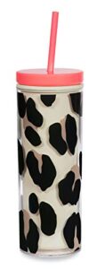 kate spade new york insulated tumbler with reusable straw, leopard print 20 ounce acrylic travel cup with lid, forest feline