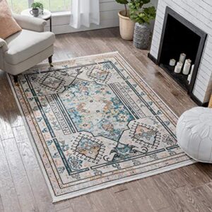 Well Woven Indira Valeria Bohemian Vintage Oriental Botanical Blue (5'3" x 7'3") Area Rug