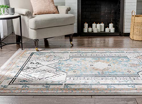 Well Woven Indira Valeria Bohemian Vintage Oriental Botanical Blue (5'3" x 7'3") Area Rug