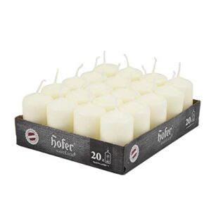 hofer ivory pillar candles – set of 20 unscented small candles in bulk – 1.57 x 2.76 inch – 11 hours long burning decorative candles – dripless wax – smokeless wick – ral quality – made in austria