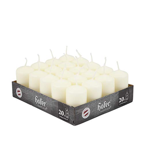 Hofer Ivory Pillar Candles - Set of 20 Unscented Small Candles in Bulk - 1.57 x 2.76 Inch - 11 Hours Long Burning Decorative Candles - Dripless Wax - Smokeless Wick - RAL Quality - Made in Austria