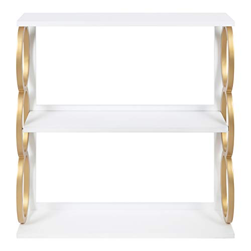 Kate and Laurel Ring Mid-Century Modern 3-Tier Shelf, 28" x 8" x 31", White and Gold, Chic Contemporary Storage and Decor