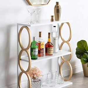 Kate and Laurel Ring Mid-Century Modern 3-Tier Shelf, 28" x 8" x 31", White and Gold, Chic Contemporary Storage and Decor