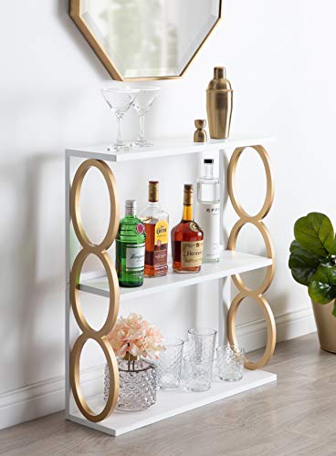 Kate and Laurel Ring Mid-Century Modern 3-Tier Shelf, 28" x 8" x 31", White and Gold, Chic Contemporary Storage and Decor