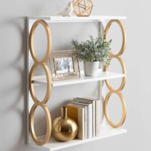 Kate and Laurel Ring Mid-Century Modern 3-Tier Shelf, 28" x 8" x 31", White and Gold, Chic Contemporary Storage and Decor