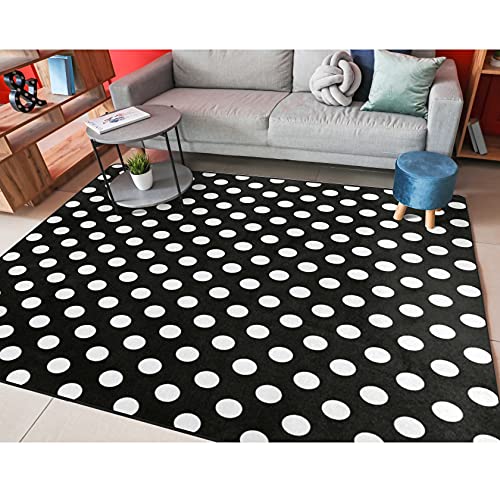 ALAZA Black White Polka Dot Non Slip Area Rug 4' x 5' for Living Dinning Room Bedroom Kitchen Hallway Office Modern Home Decorative