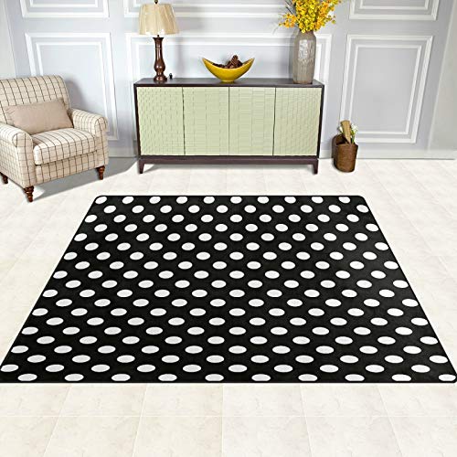 ALAZA Black White Polka Dot Non Slip Area Rug 4' x 5' for Living Dinning Room Bedroom Kitchen Hallway Office Modern Home Decorative