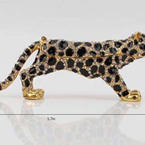 SEVENBEES 24K Golden 5.7in Leopard Jewelry Trinket Boxes Hinged with Swarovski Crystal Element Design Leopard Figurine Collectible