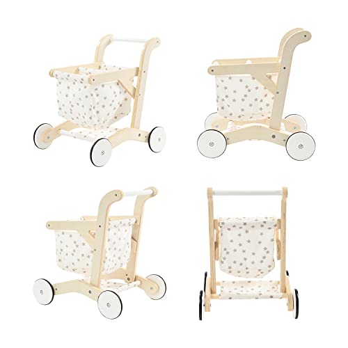 labebe Baby Push Walker Doll Stroller, Push Toy for Toddler, Shopping Cart for Girls and Boys 1 Years Old, Kids Stand Learning Walker, Wooden Play Wagon with Wheel, Larger Size 15.2 * 18.7 * 19.7